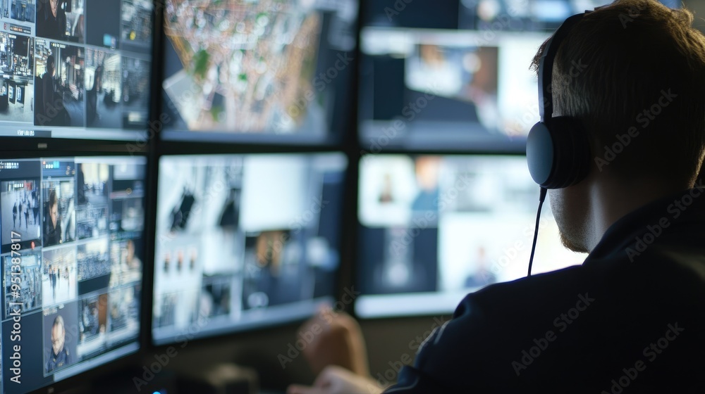 Real-time security monitoring at a central control panel, with a ...