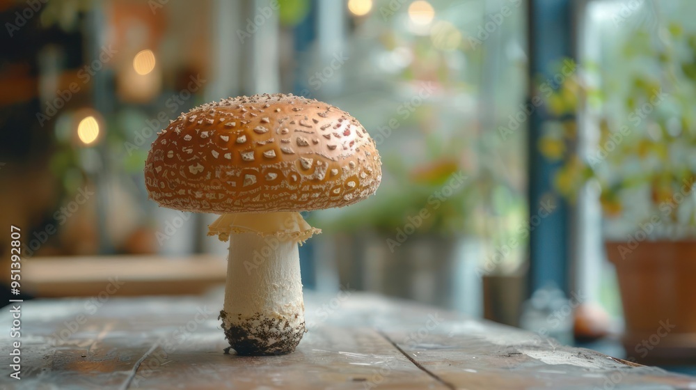 features a large, brown mushroom with an impressive display of gills ...