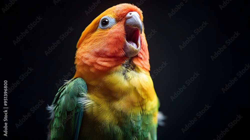 Captivating digital of a vibrant parrot singing with its head tilted ...