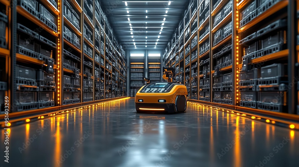 A high-tech warehouse with robotic arms and automated systems ... A high-tech warehouse with robotic arms and automated systems ...