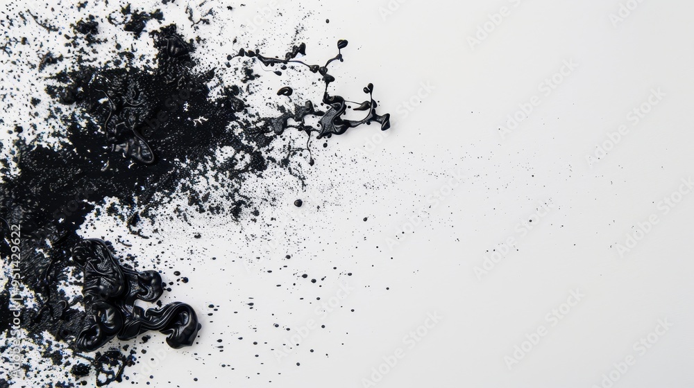 Black ink swirl on white paper, elegant fluid patterns create a ...