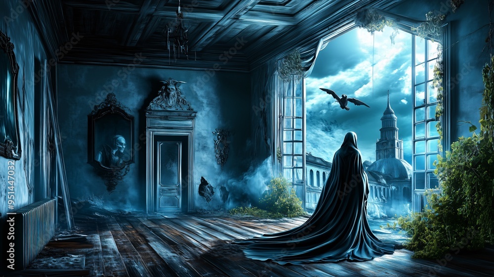 Gothic Ghost Mysterious Figure, This captures a chilling scene of a ...