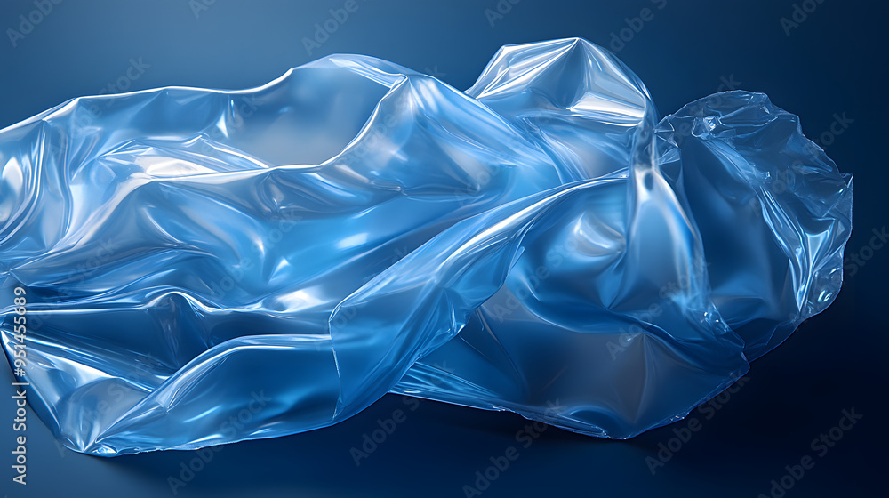 Transparent plastic wrap on dark and blue background. Clean blank ...