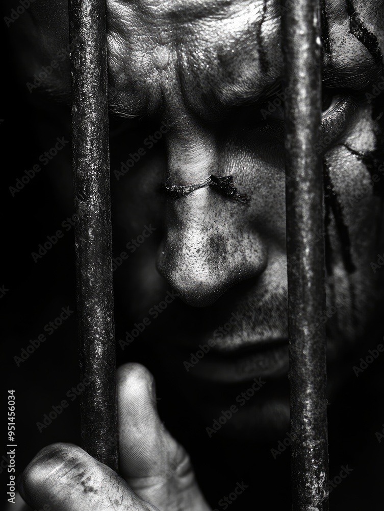 Man In Prison Behind Bars Stock Illustration Adobe Stock