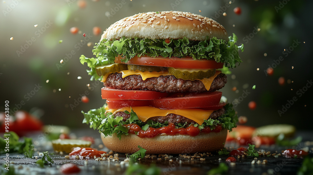 Double Cheeseburger. A delicious, double-layered cheeseburger with ...