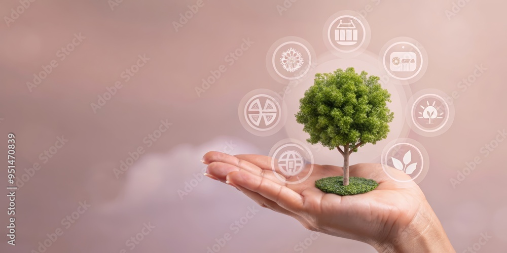 Sustainable Growth Concept with ESG Icons and Evergreen Tree on Hand ...