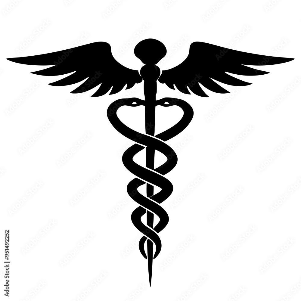 Caduceus health symbol Asclepius Wand icon black color, silhouette ...