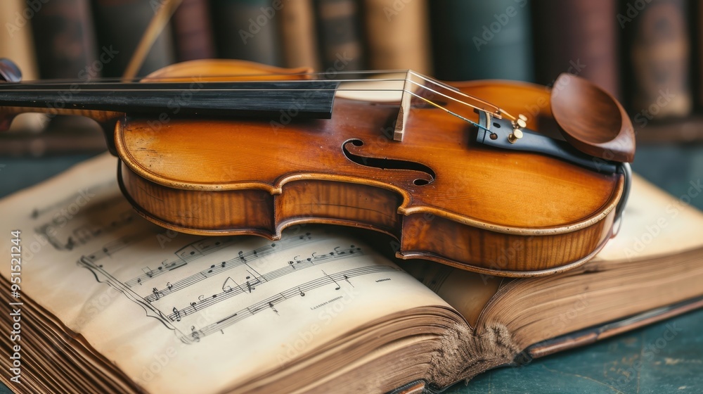 Vintage Violin's Melody: A beautifully crafted violin rests atop an ...