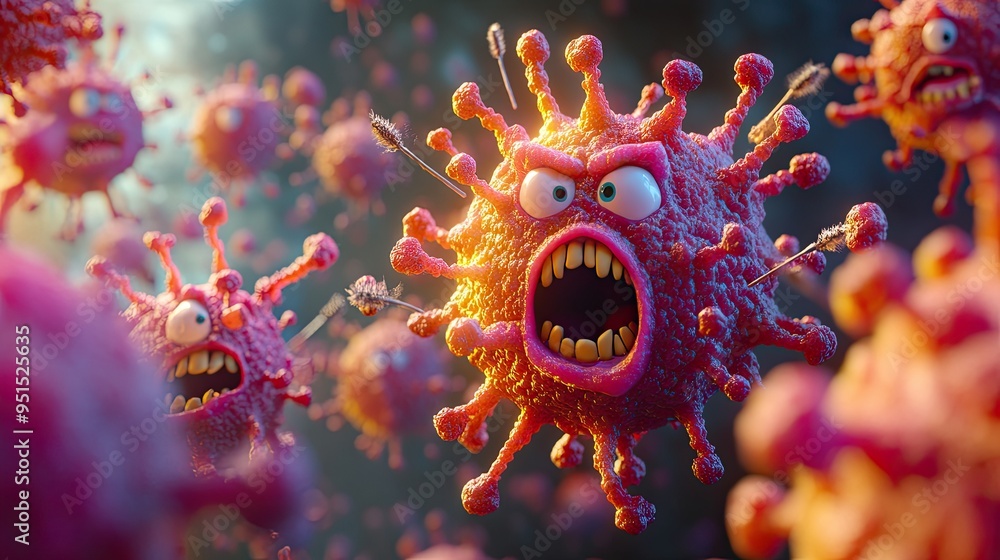 29. A 3D cartoon animation of a sick cell being bombarded by tiny ...