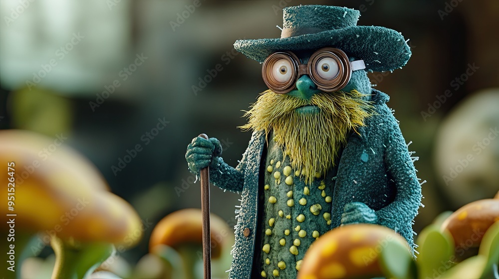 ภาพประกอบสต็อก 19. A 3D cartoon bacteria with a monocle and cane ...