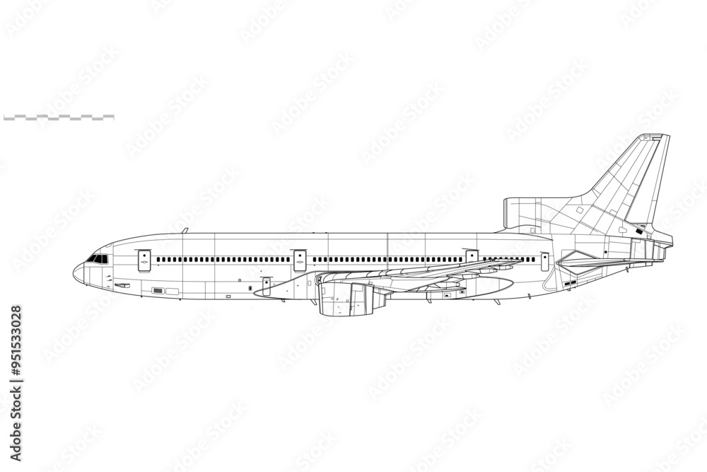 Lockheed L-1011-250 TriStar. Vector drawing of long-range, passenger ...