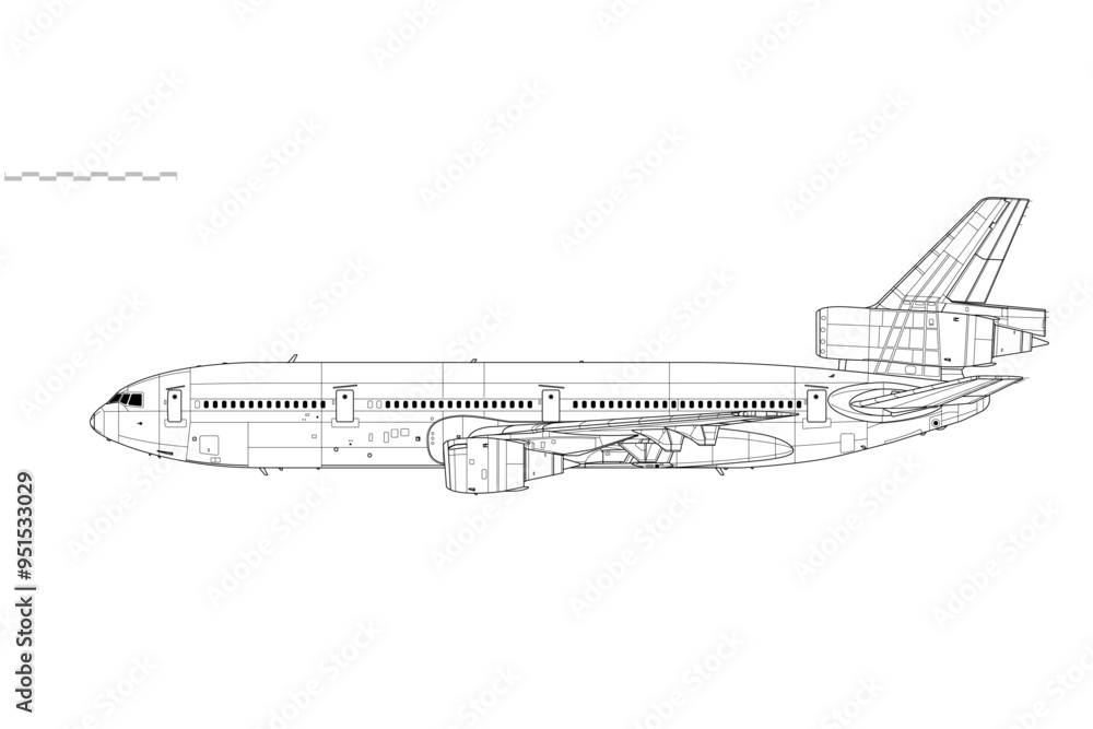 McDonnell Douglas DC-10-30. Vector drawing of long-range, wide-body ...