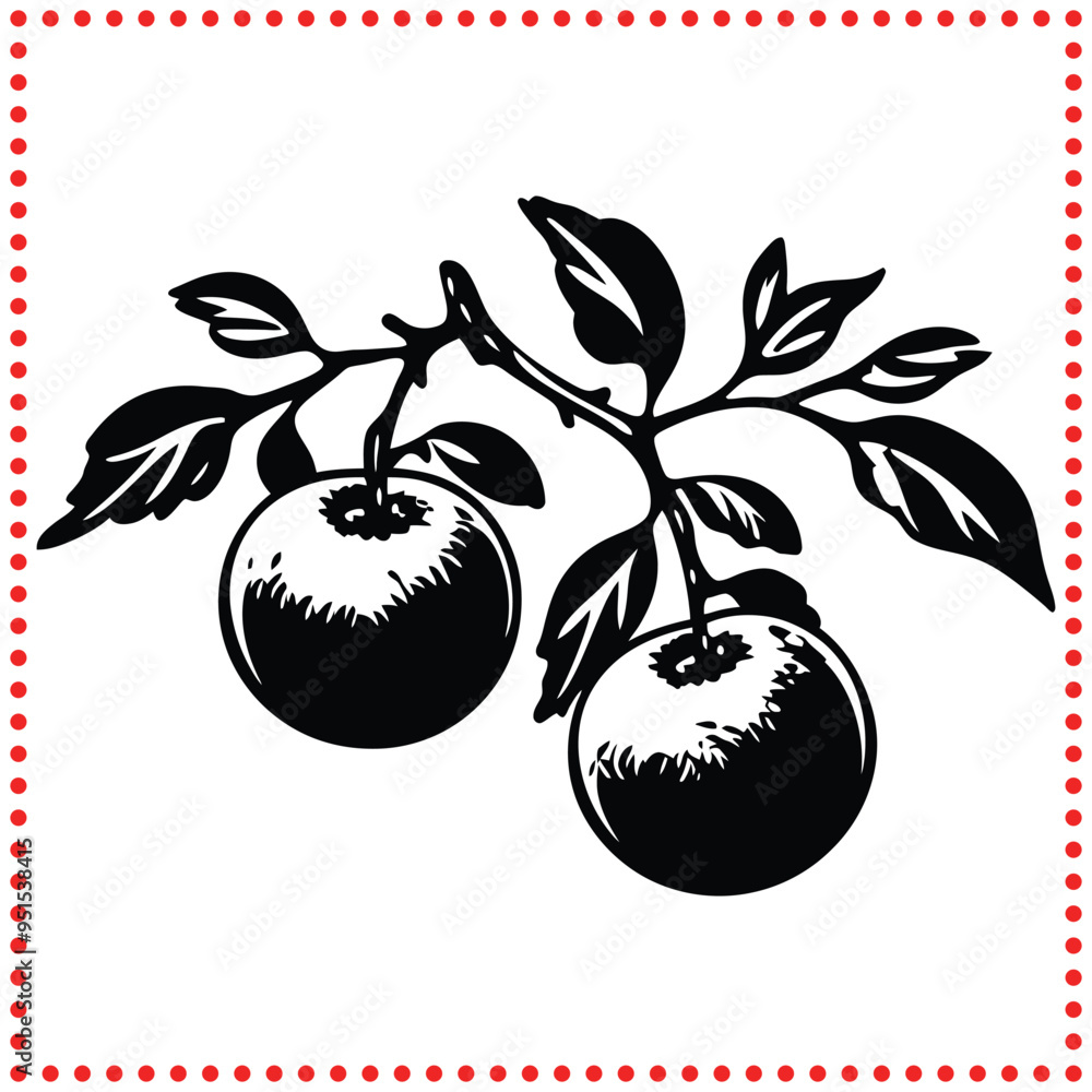Hand Drawn Apple Branch Silhouette Vector Perfect for Organic Food ...