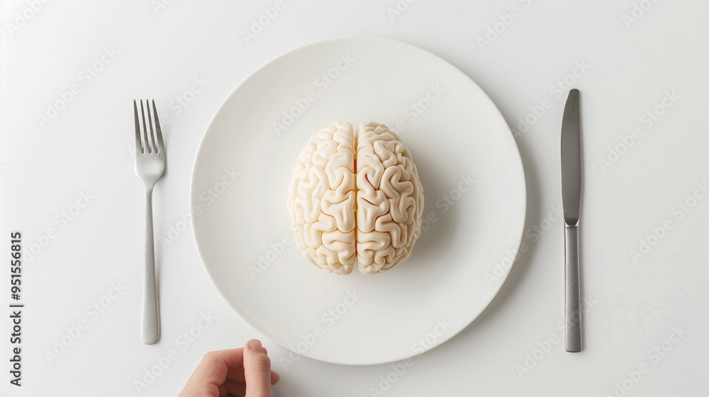An overhead view of a mock-up of the human brain, which lies on a white ...
