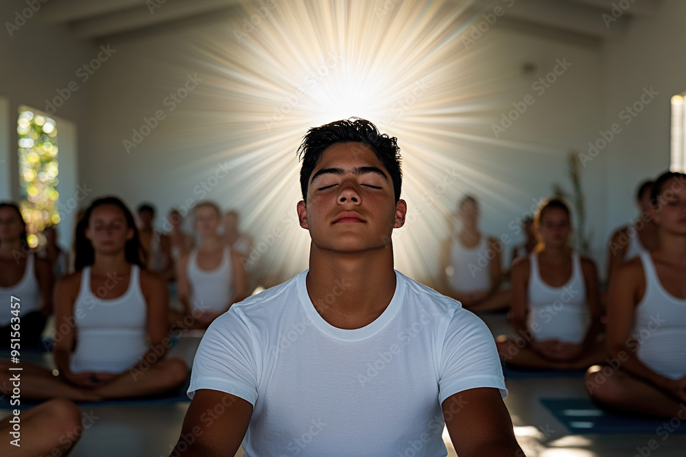 Meditation in Progress: Teenage Boy in White T-Shirt Surrounded by ...