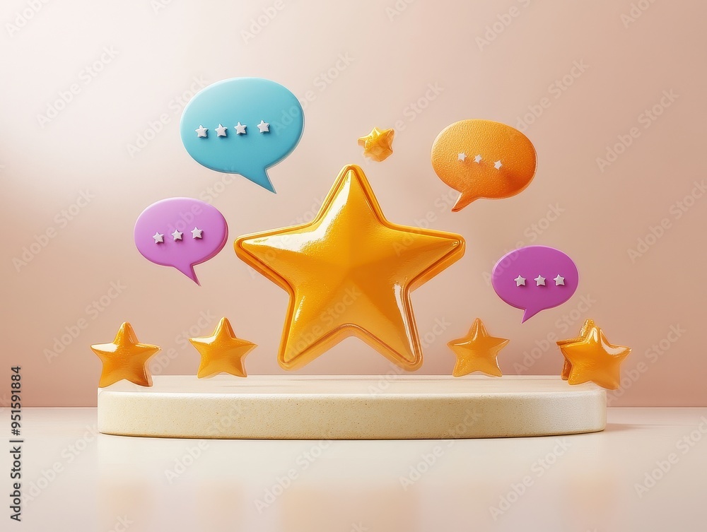 Colorful 3D Star Ratings and Speech Bubbles on a Minimalist Background ...