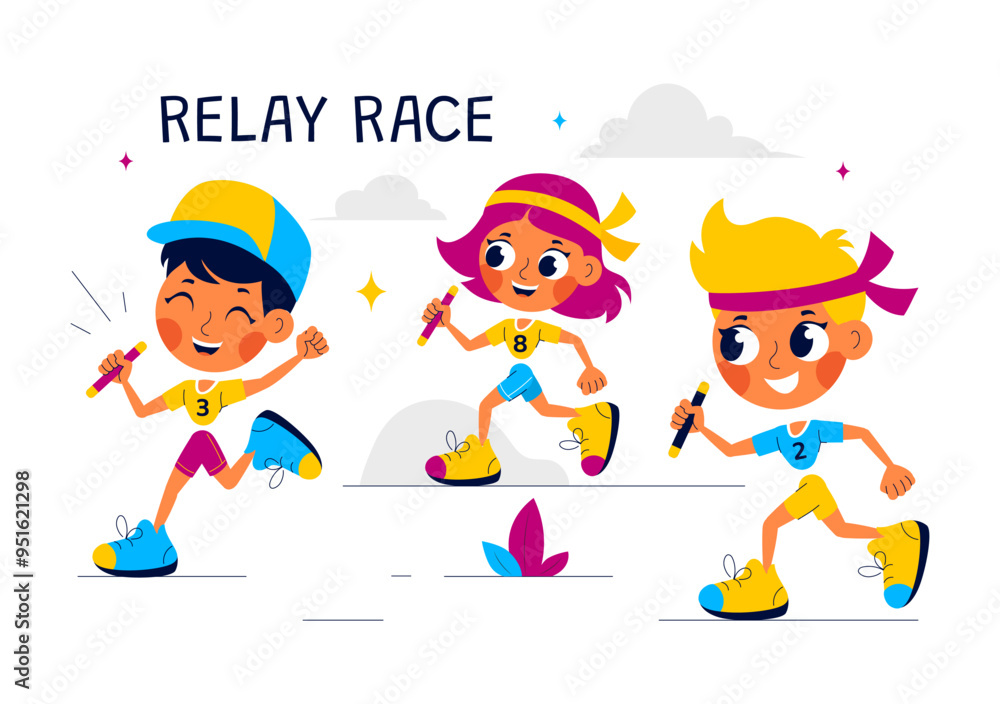 Vetor de Relay Race Vector Illustration by Passing the Baton to ...