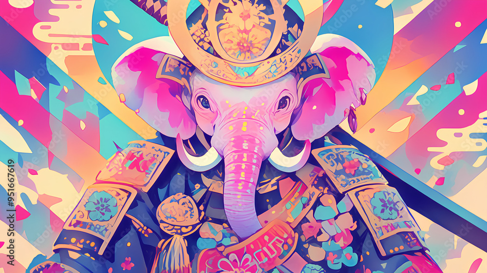 Cute elephant wearing Japanese samurai armor, cool poses, cute kawaii ...