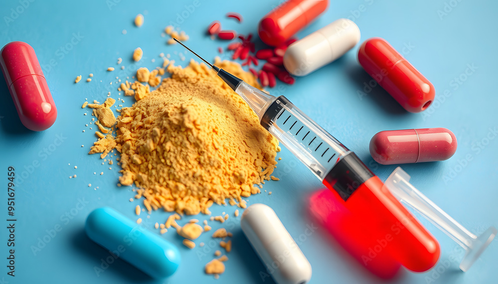 International day against drug abuse. Medical preparations powder or ...