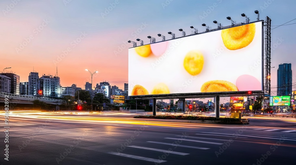 Billboard promoting a healthy snack brand at a busy urban intersection ...