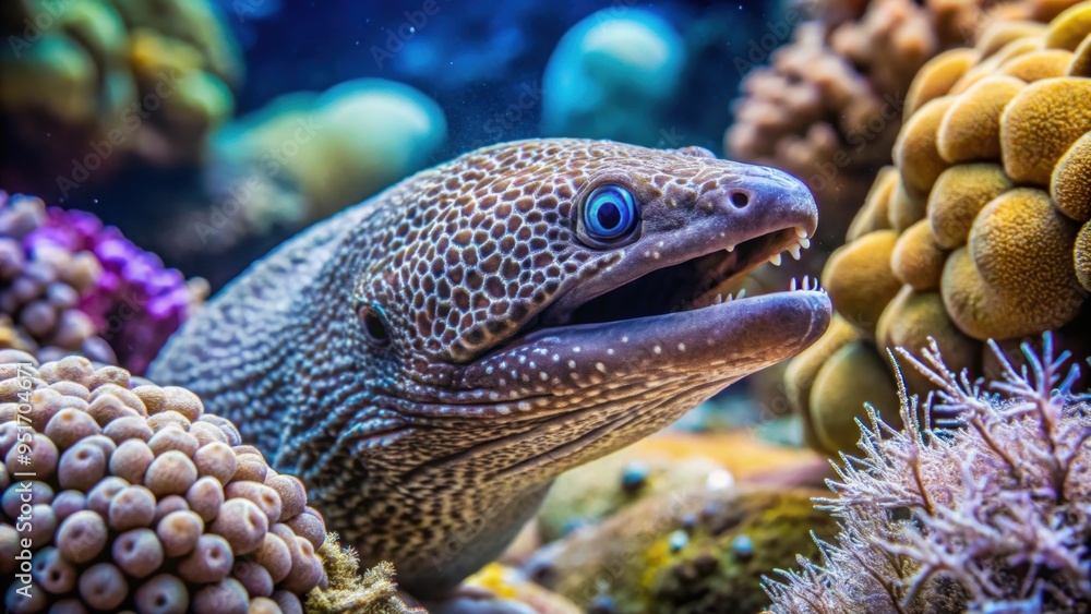 Whitemouth Moray Eel swimming in coral reef, marine life, underwater ...