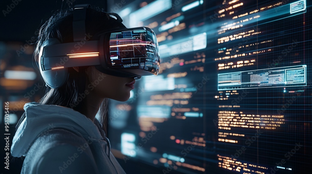 Virtual reality scene of a user building a website in a 3D environment ...