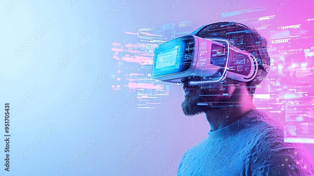 Virtual reality scene of a user building a website in a 3D environment ...