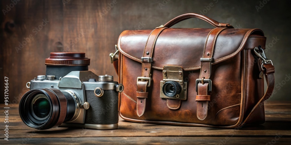 Vintage classic vibe camera bag with high resolution equipment, vintage ...