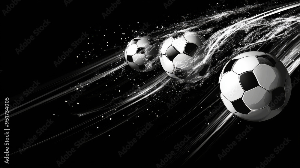 Soccer or football balls with motion streaks in black and white, ideal ...
