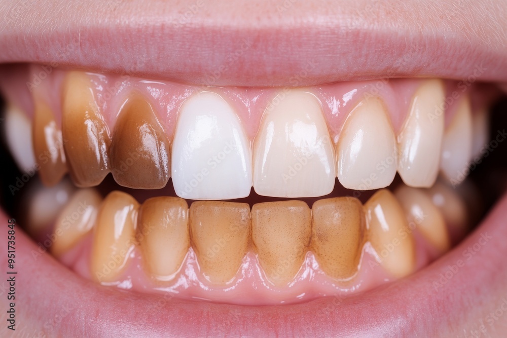 Split image showing before and after results of teeth whitening ...