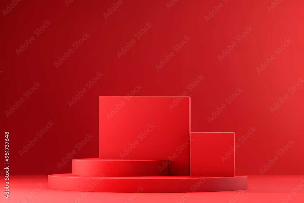 Red podium background product stage display on 3d geometric platform ...