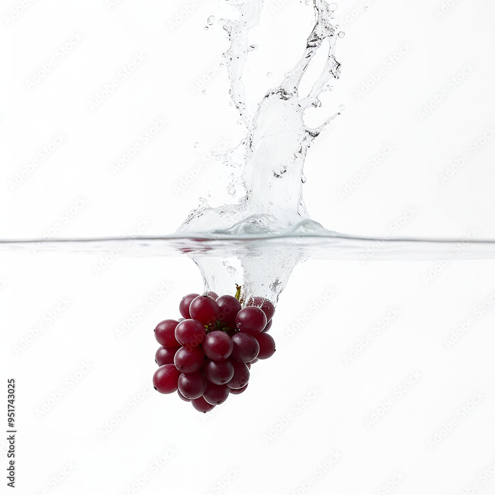 Grapes splashing into water creating bubbles and ripples with a clean ...