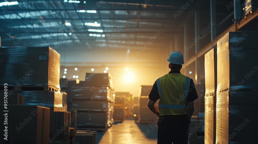 Early morning warehouse shift with workers preparing shipments under ...