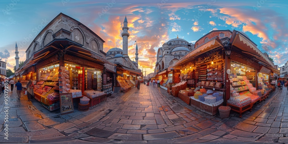 An immersive 360-degree panorama of the bustling souks of Istanbul ...