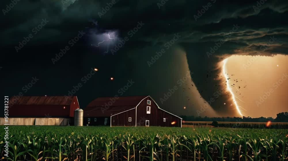 Tornado atmosphere in corn field, smooth looping video with 4K ...