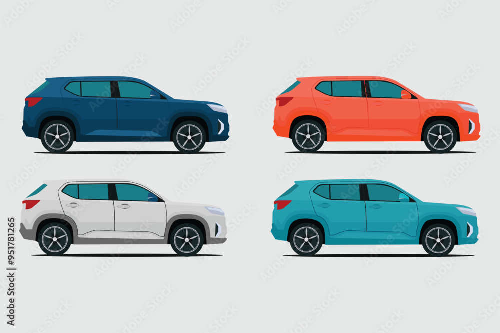 Vector illustration set of land vehicle in different color. Image of ...