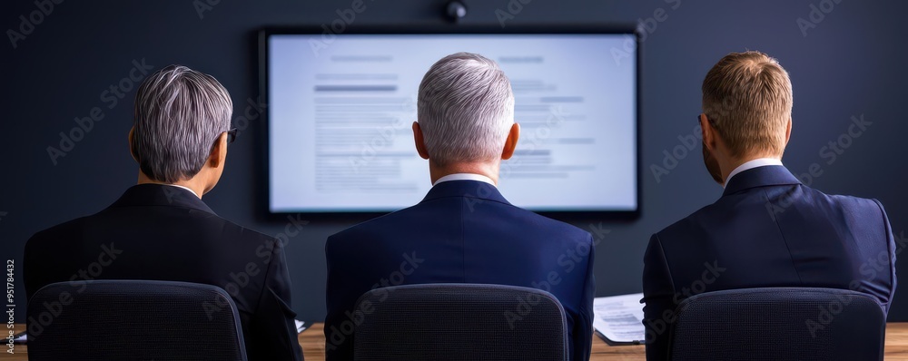 Lawyers reviewing legal documents, with one member presenting a ...
