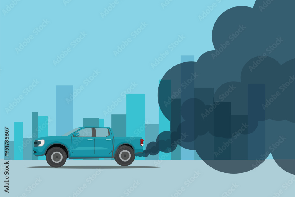 Vector illustration of car exhaust pollution in the city. Automobile ...