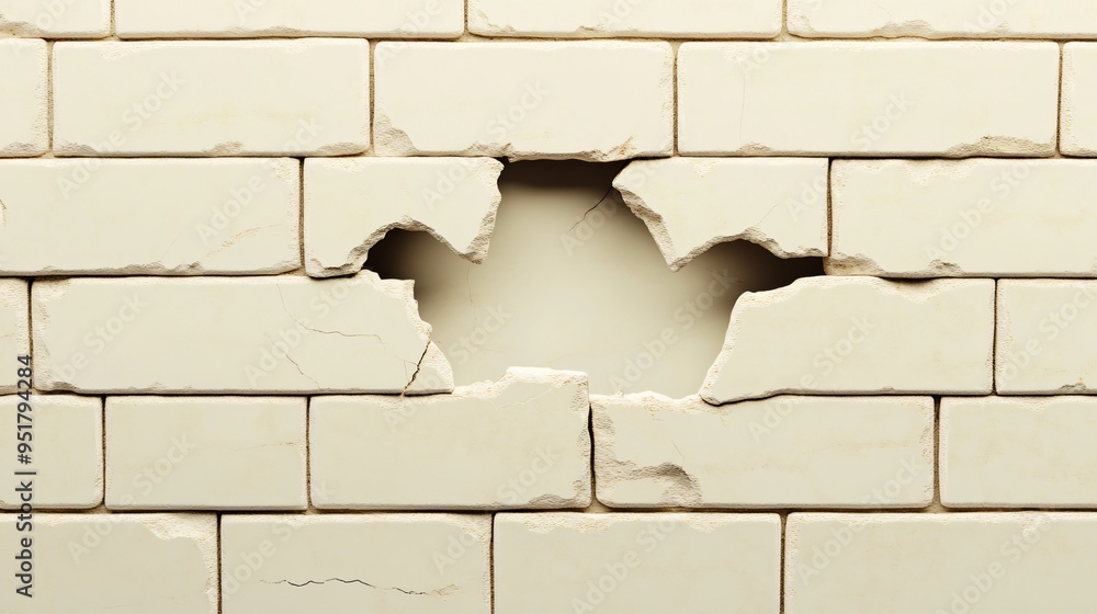 Realistic crack in a ceramic tile wall leading to a small hole with ...
