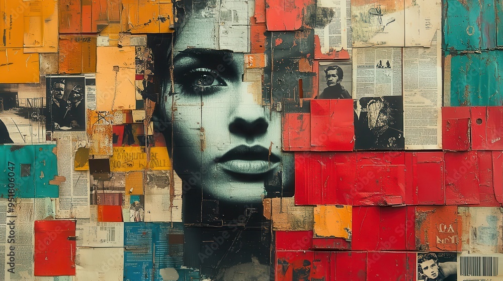 layered collage of vintage newspaper clippings and magazine cutouts ...