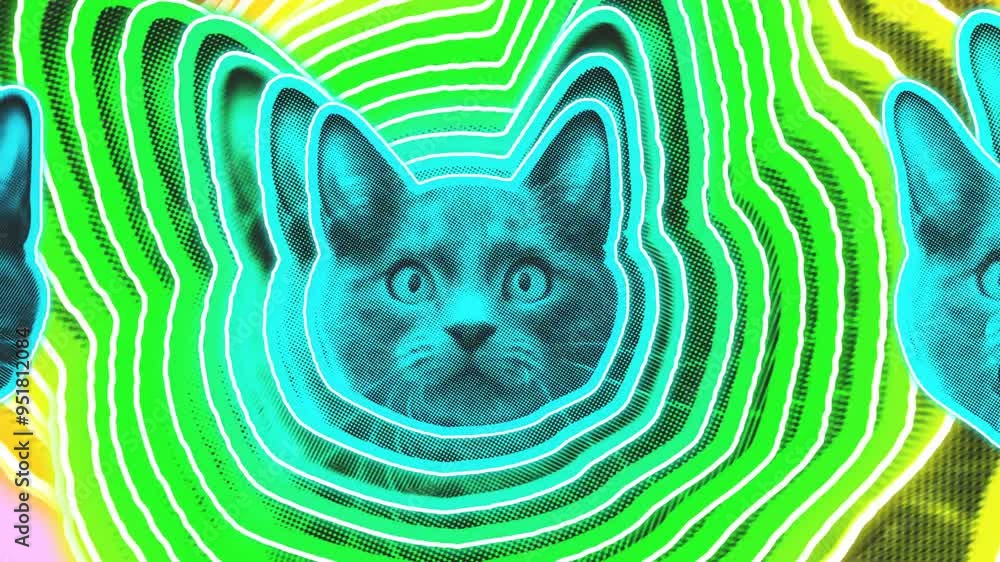 Seamless animation of cartoon style cats with rainbow colors and echo ...