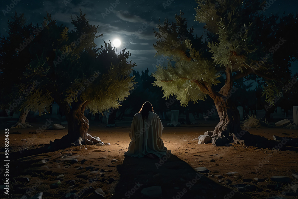 Jesus Christ Praying in the Garden of Gethsemane, Artistic Style ...