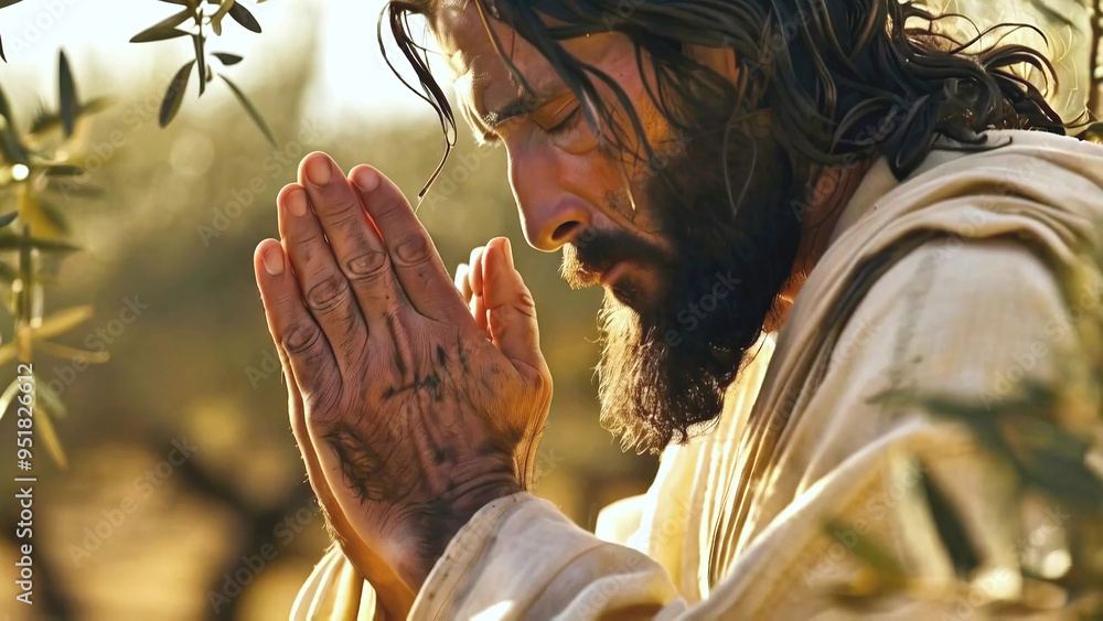 Jesus Christ Praying in the Garden of Gethsemane, Artistic Style ...