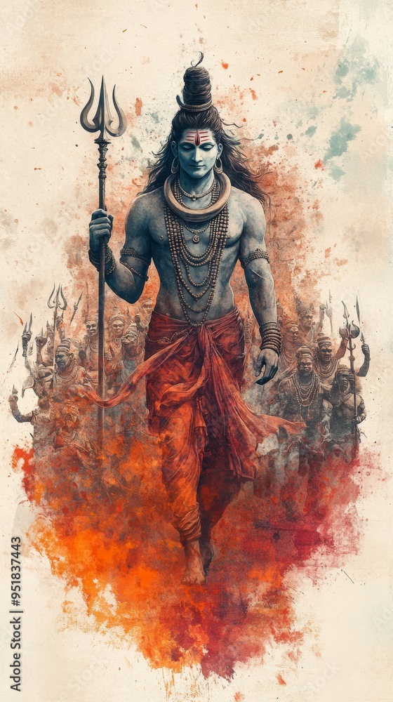 Divine Battle: AI-Generated Watercolor of Shiva Leading Ganas Army ...