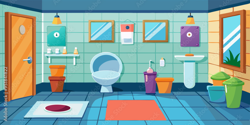 Public toilet. Empty cleaning room for male and female. toilet interior ...