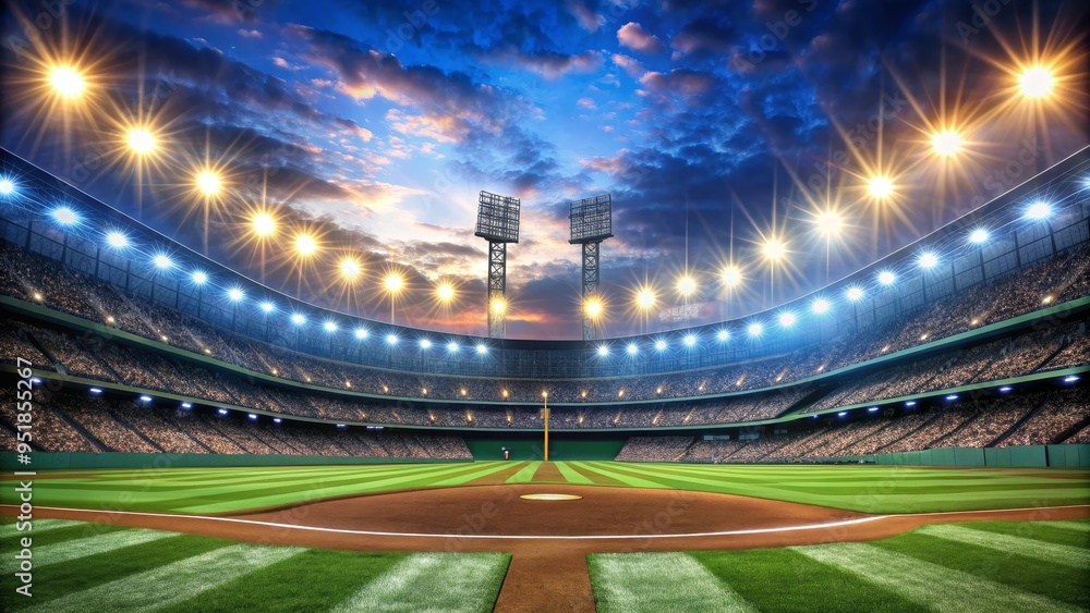The Night Game A Baseball Stadium Under the Lights, Bright Stadium ...