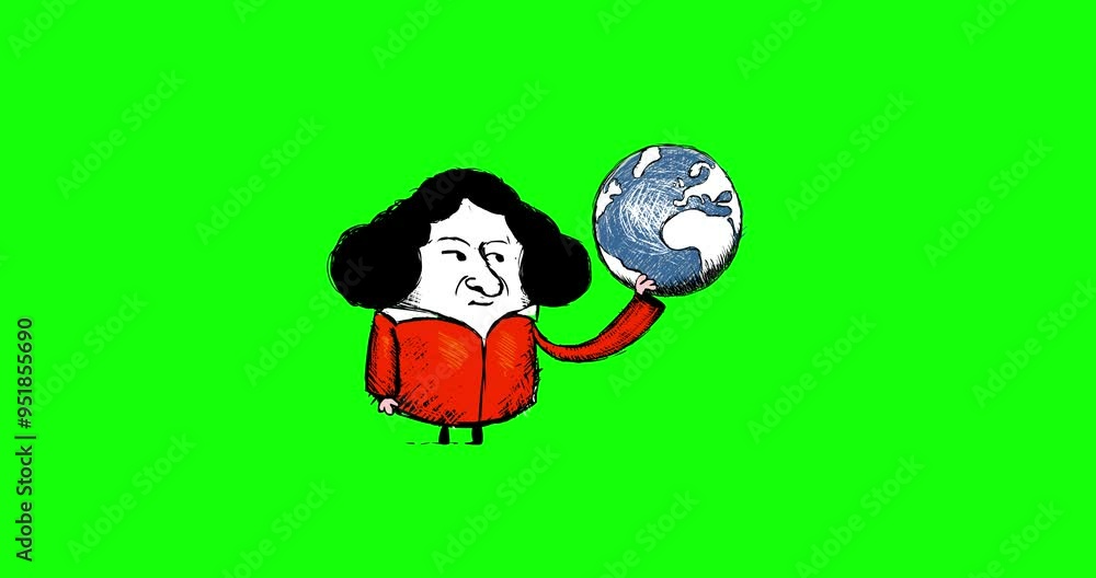 Copernicus is moving earth cartoon animation green screen. Cute ...