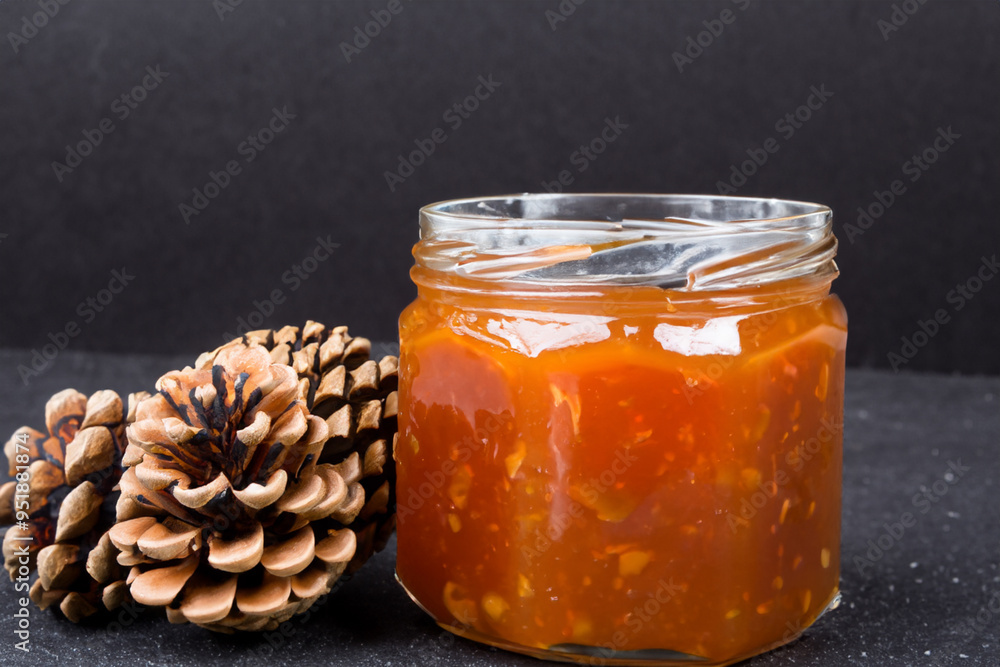 Cone jammed against . top view fruit concept. a cone of sweets with jam ...