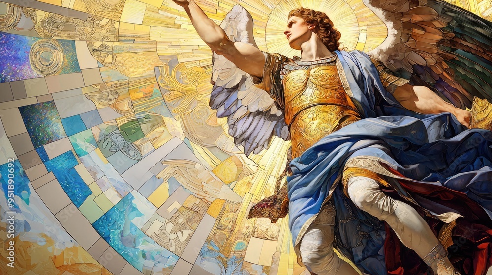 Biblical Representation of the Archangel Michael in Glorious Battle Armor Stock Illustration ...