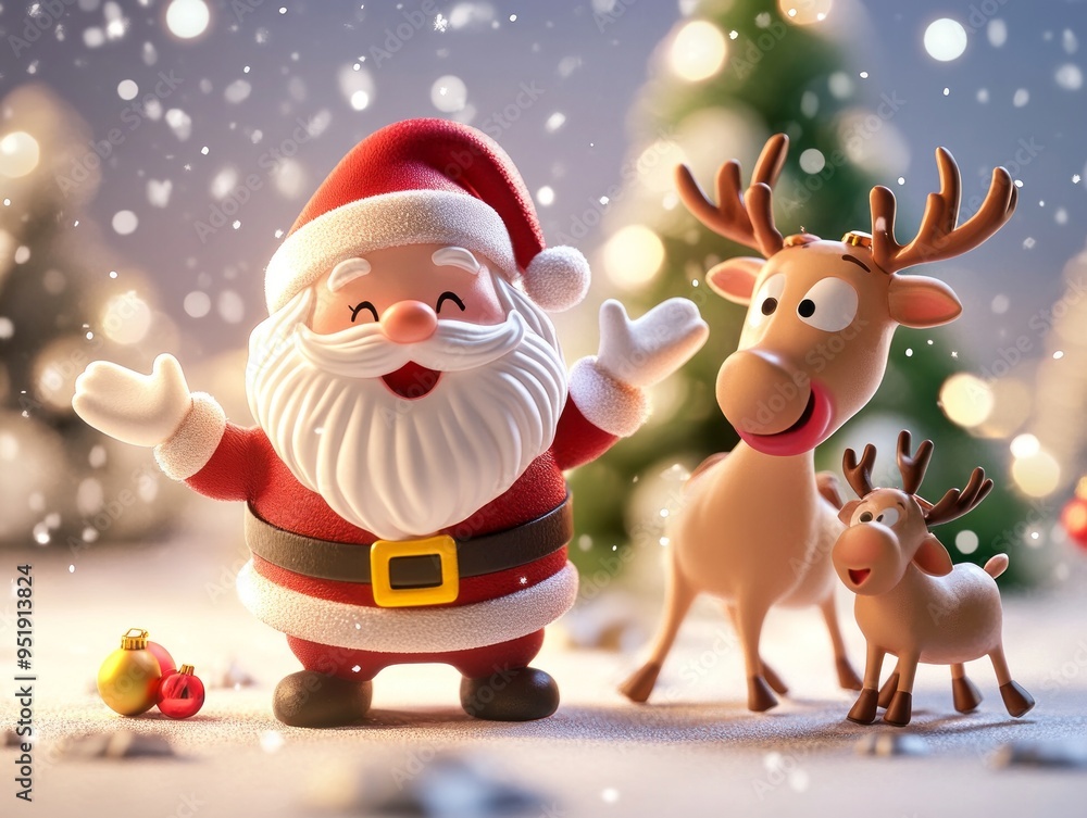 Whimsical Claymation Christmas Card with Cheerful Santa and Reindeer in ...